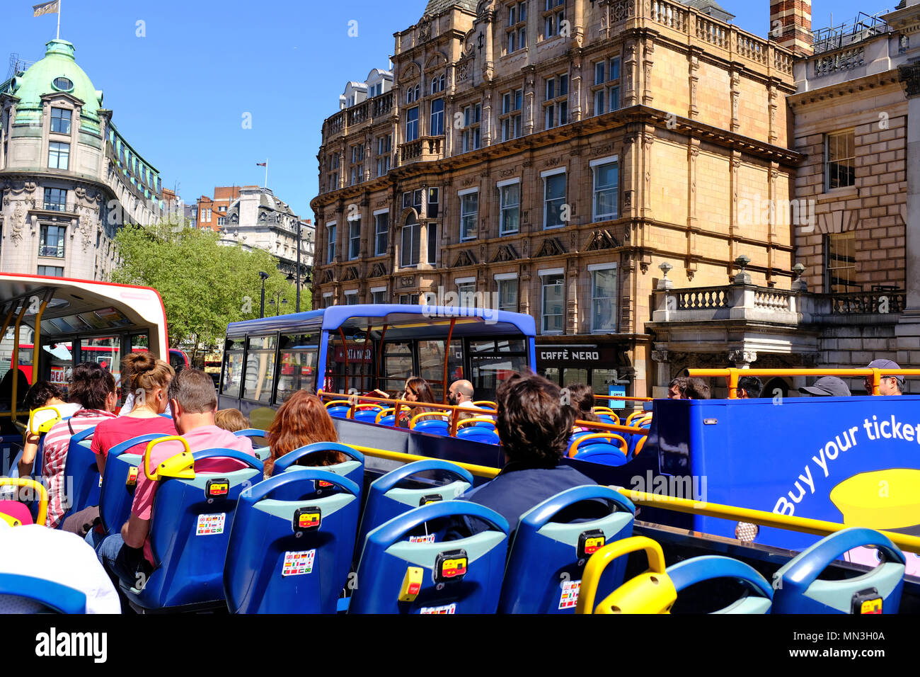 View of Duchy House from an open top sightseeing bus on Lancaster Place ...