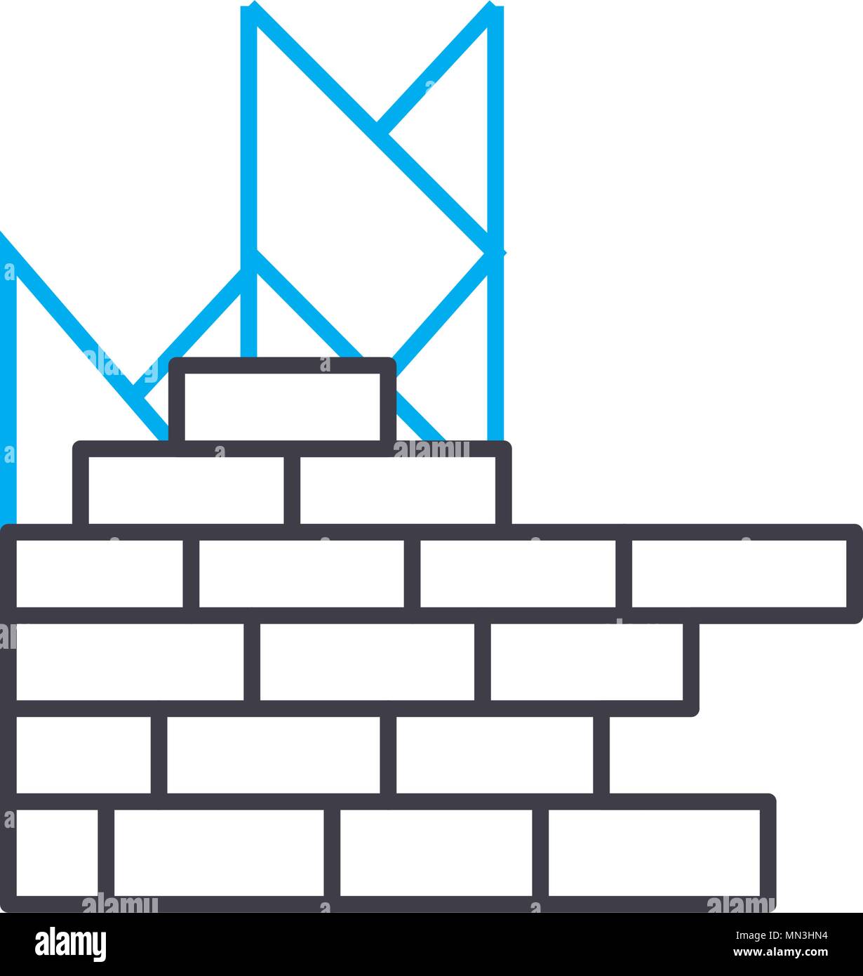 Brick layering vector thin line stroke icon. Brick layering outline ...