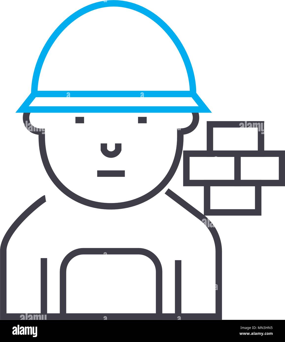 Brick mason vector thin line stroke icon. Brick mason outline ...