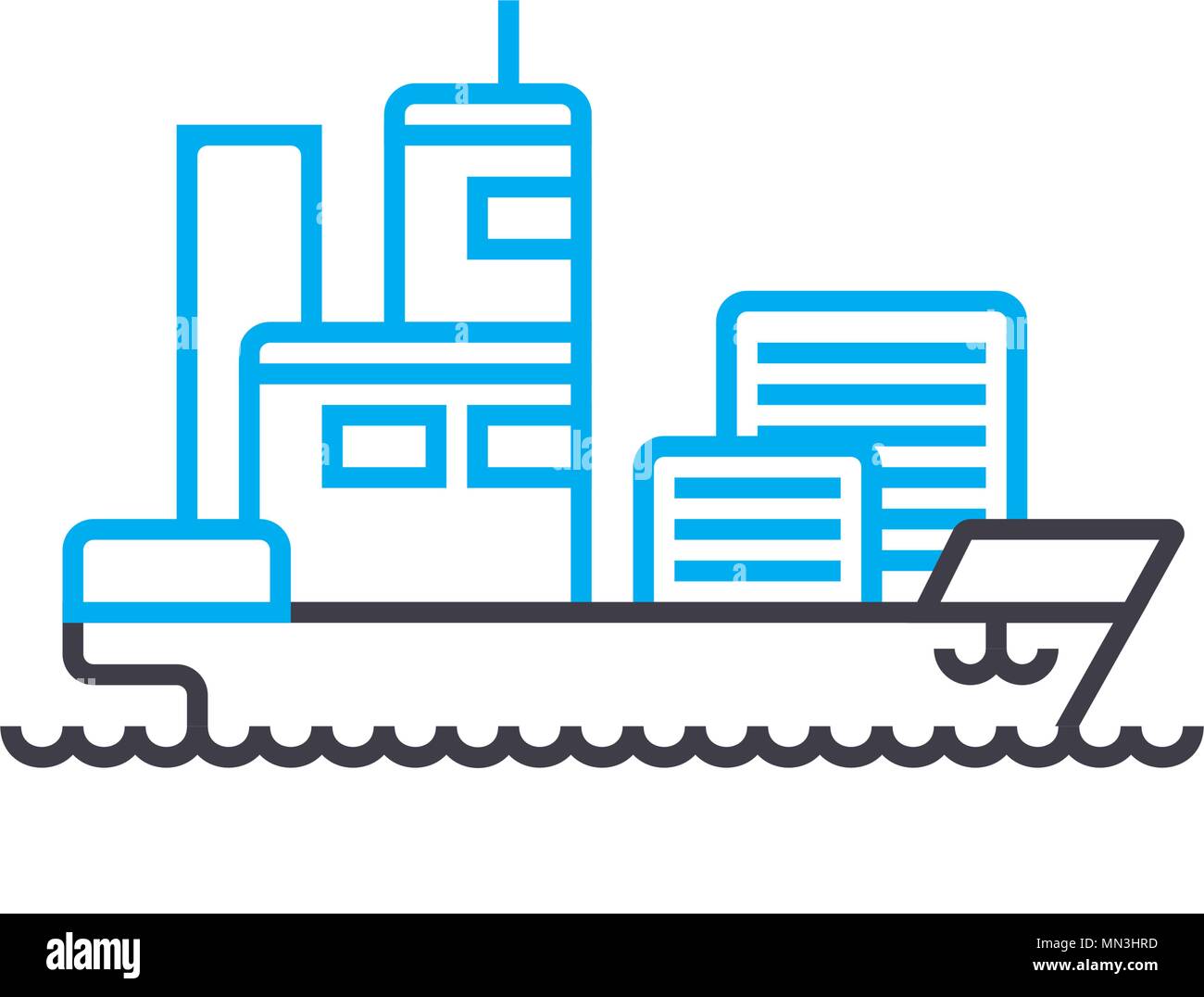 Cargo ship vector thin line stroke icon. Cargo ship outline illustration, linear sign, symbol ...