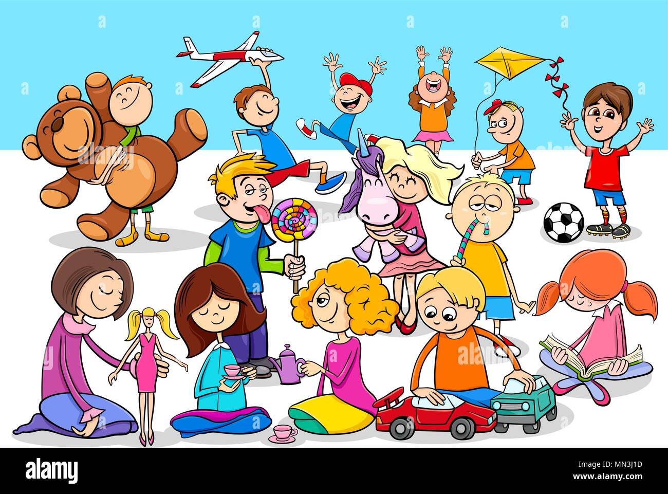 Cartoon Illustration of Preschool or School Age Children Characters ...