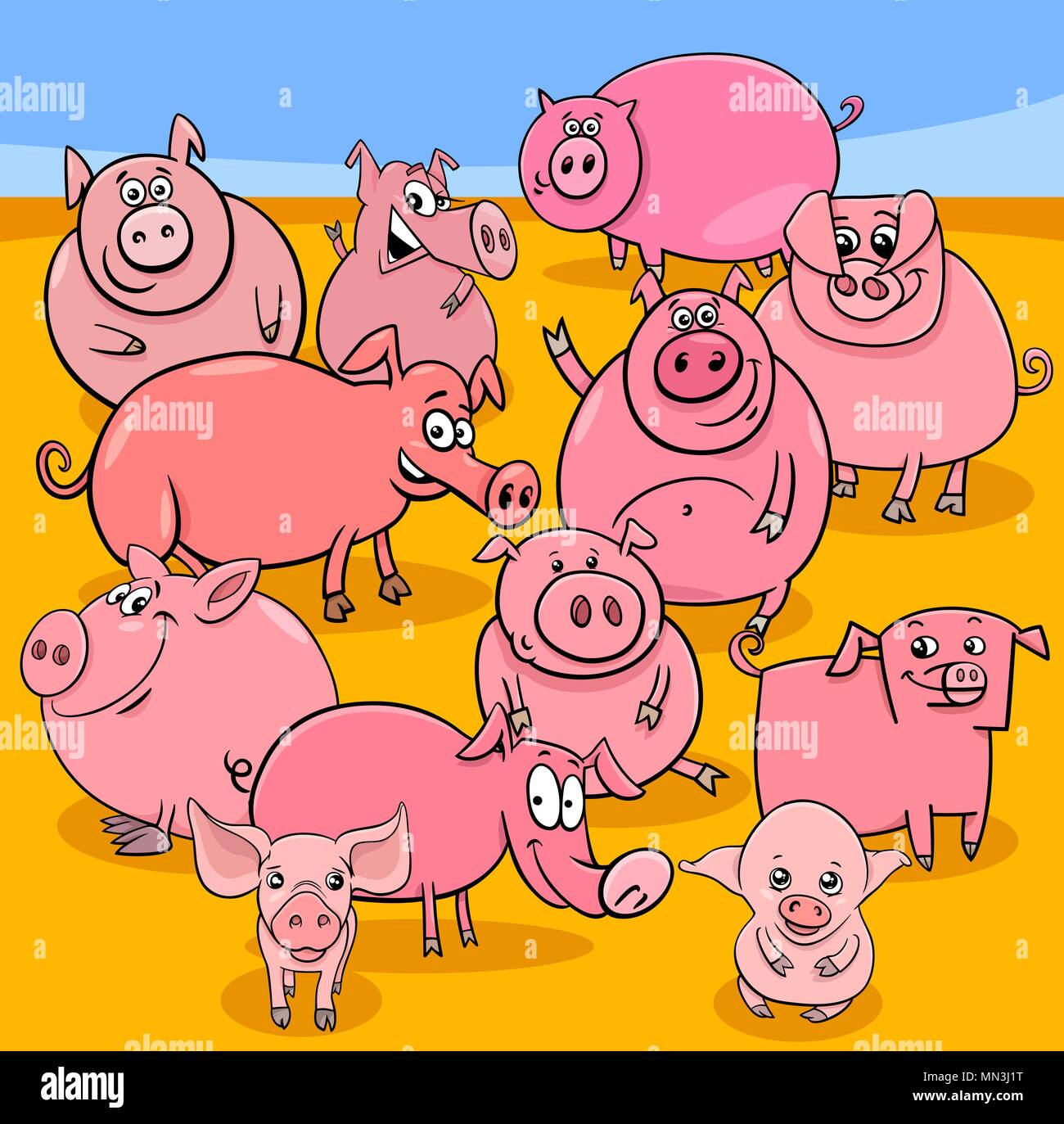 Cartoon Illustration of Funny Pigs Farm Animal Characters Group Stock ...