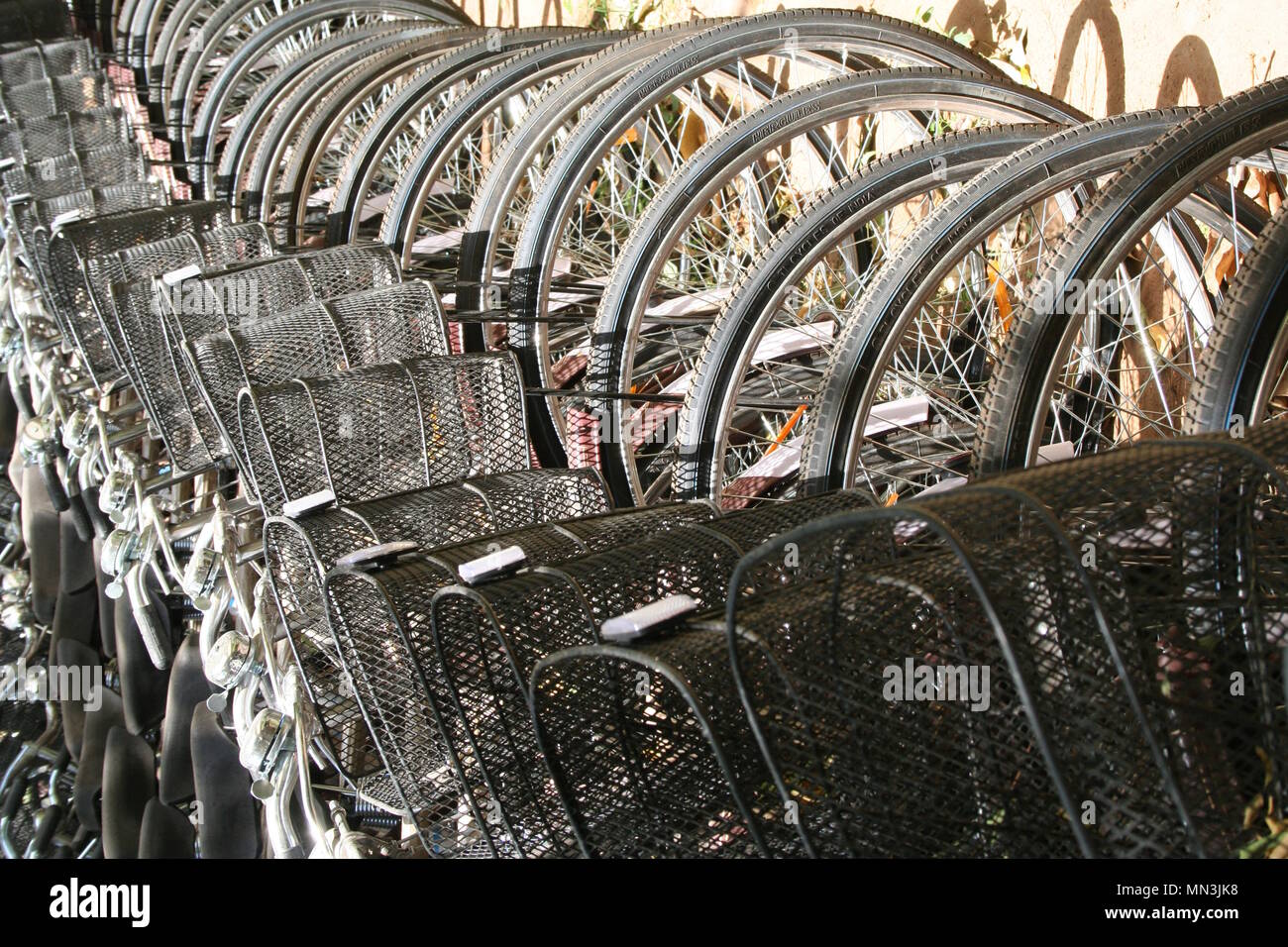 Bikes in a line in India Stock Photo - Alamy