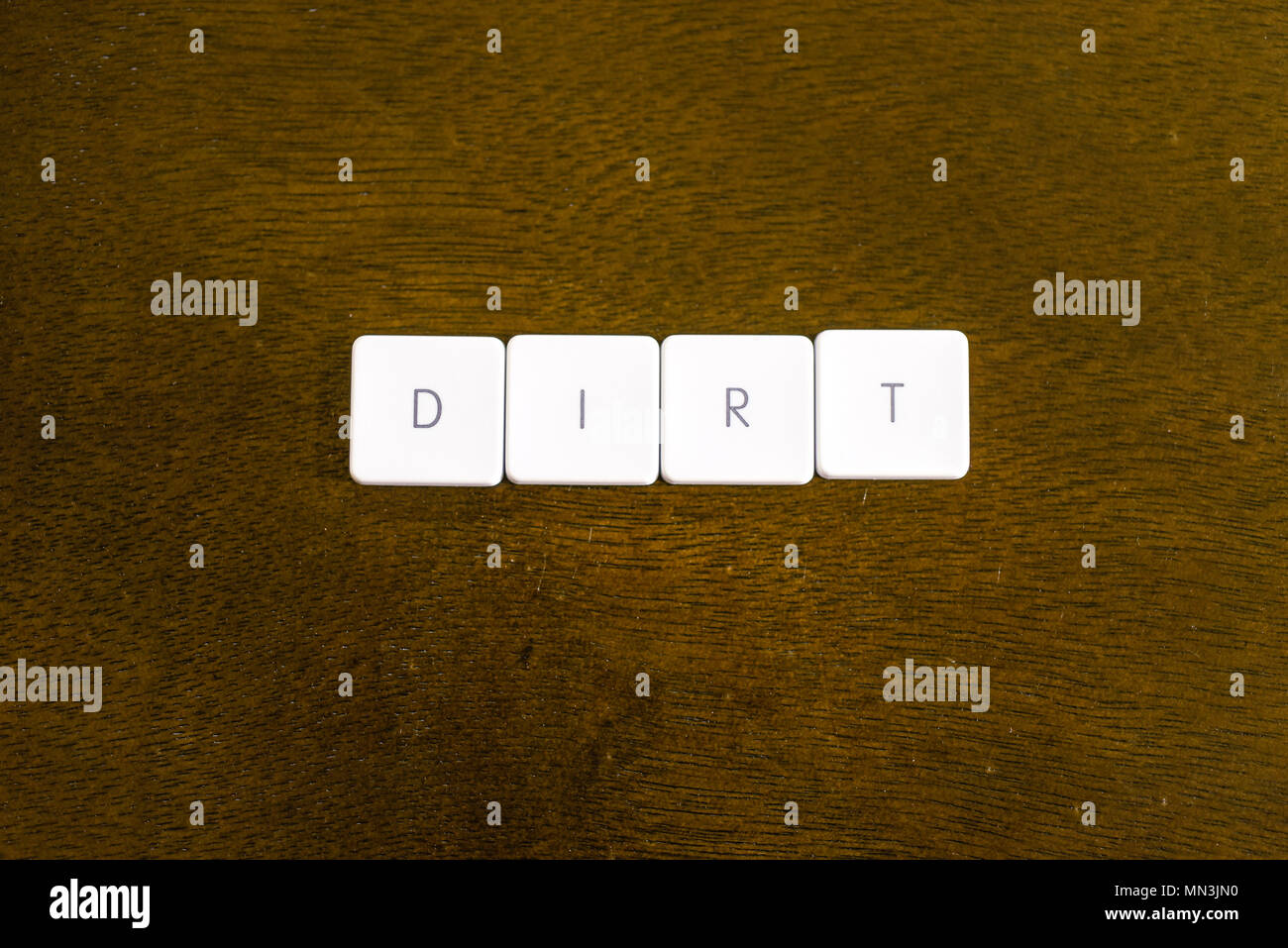 DIRT word written on plastic keyboard alphabet with dark background ...