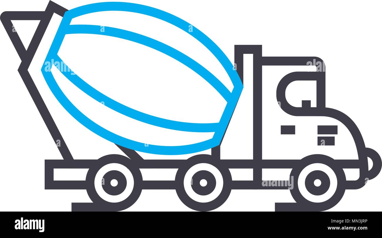Concrete mixer vector thin line stroke icon. Concrete mixer outline ...