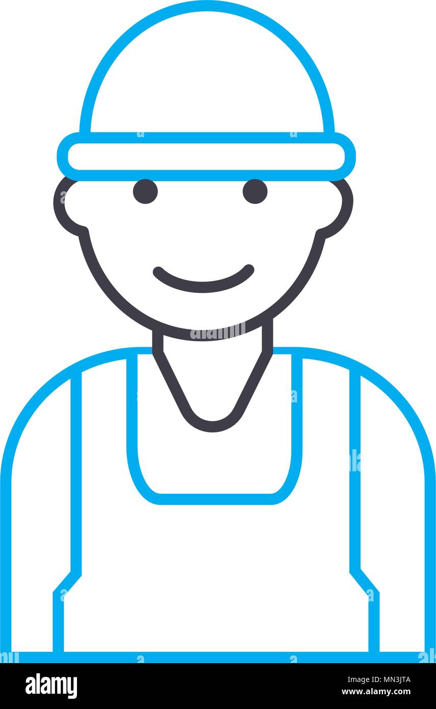 Construction worker vector thin line stroke icon. Construction worker ...