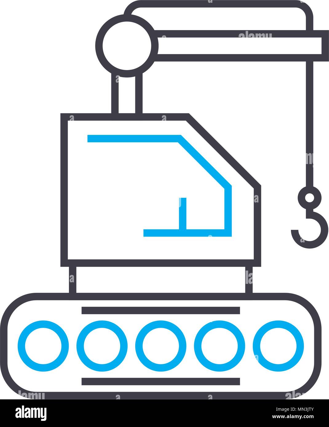 Crawler crane vector thin line stroke icon. Crawler crane outline ...