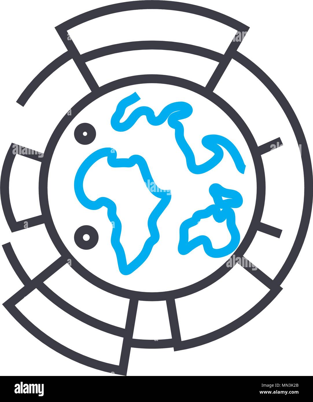 Global research vector thin line stroke icon. Global research outline ...