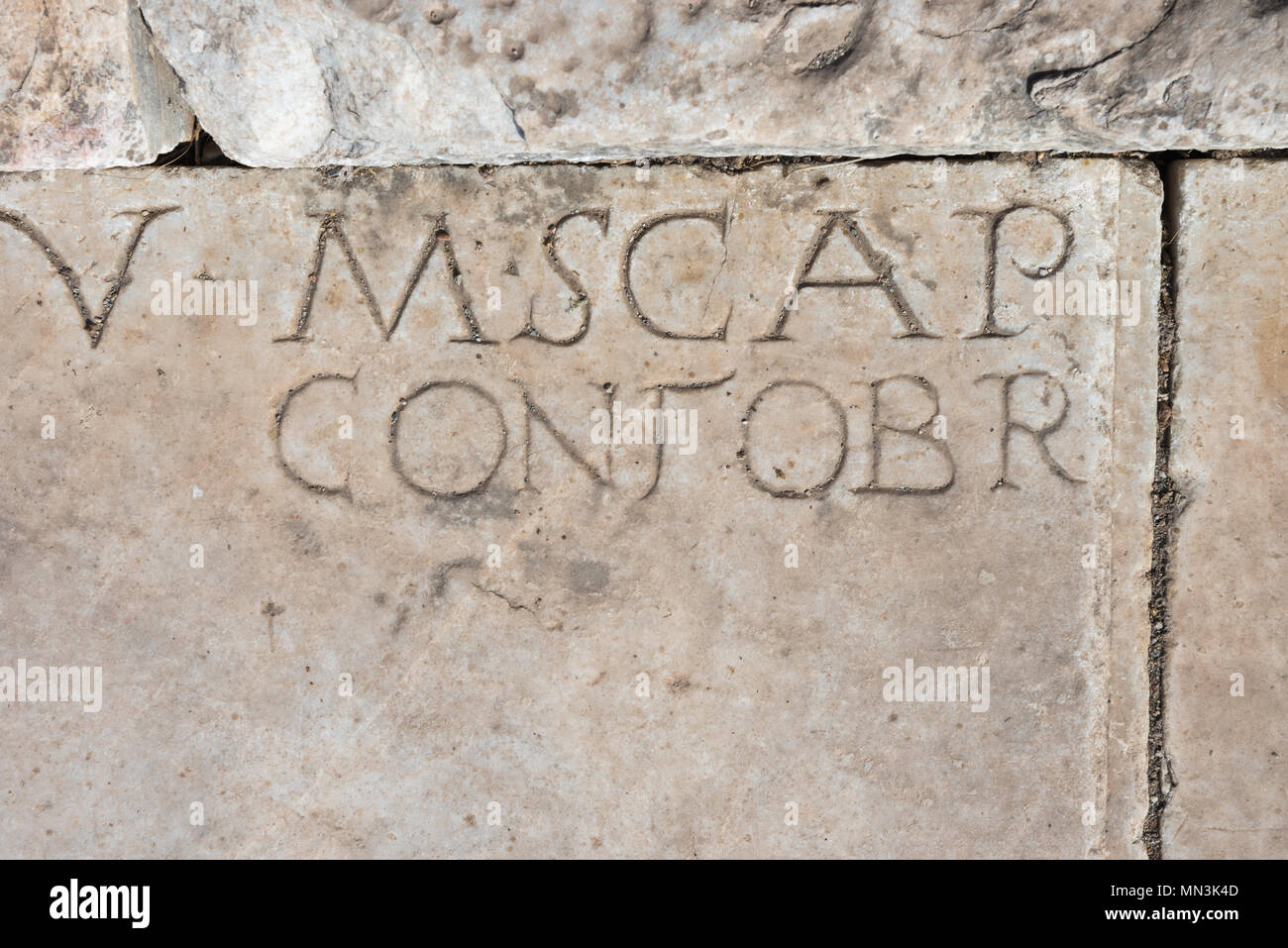 Ancient scripture on marble Ruins in Ephesus historical ancient city ...