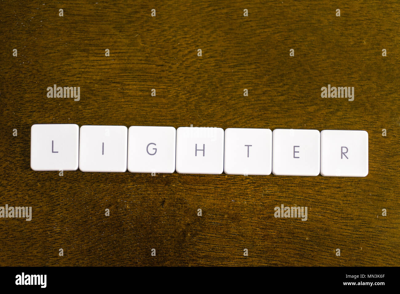 LIGHTER word written on plastic keyboard alphabet with dark background ...