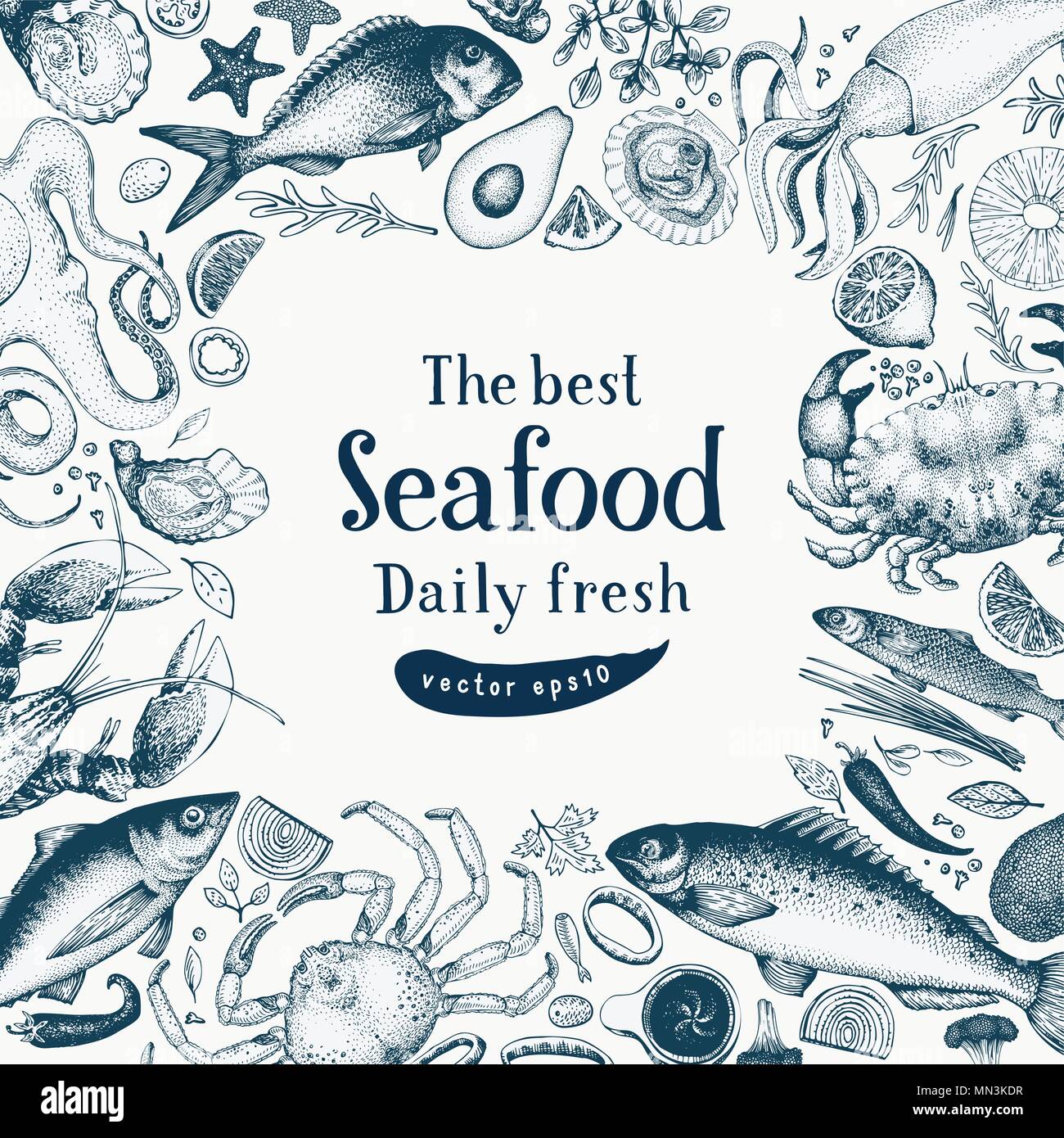 Seafood vector frame illustration. Can be use for restaurants menu ...