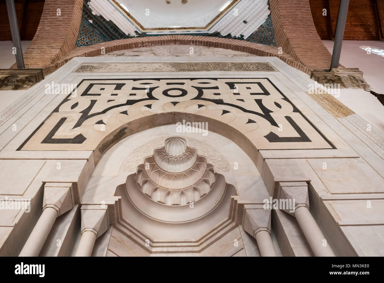 Interior detailed view of Isa Bey Mosque which has impressive works of ...