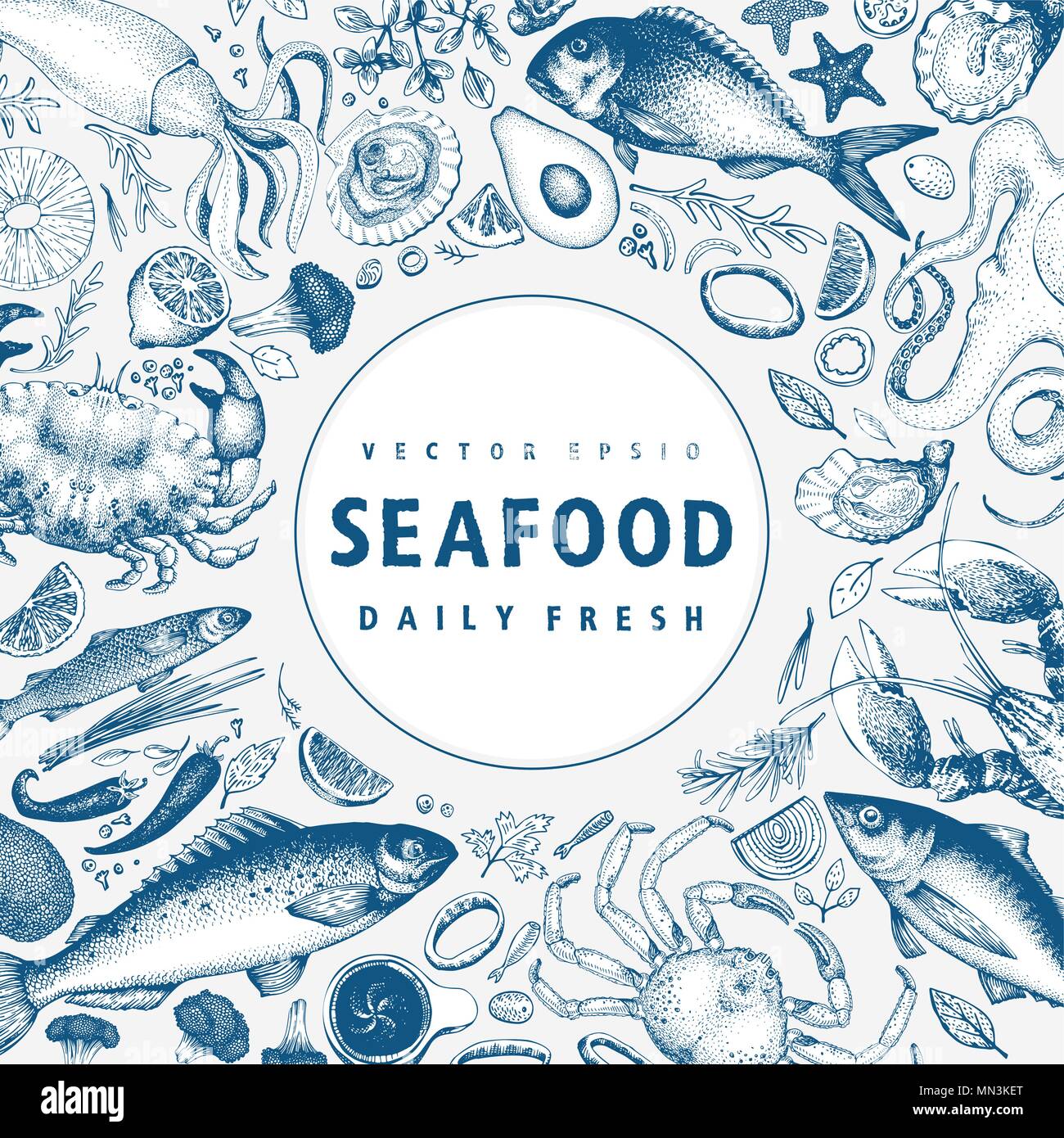 Seafood vector frame illustration. Can be use for restaurants menu ...