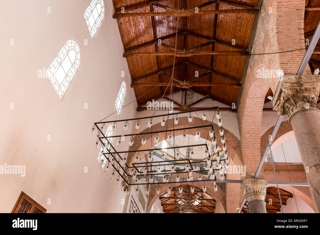 Interior detailed view of Isa Bey Mosque which has impressive works of ...