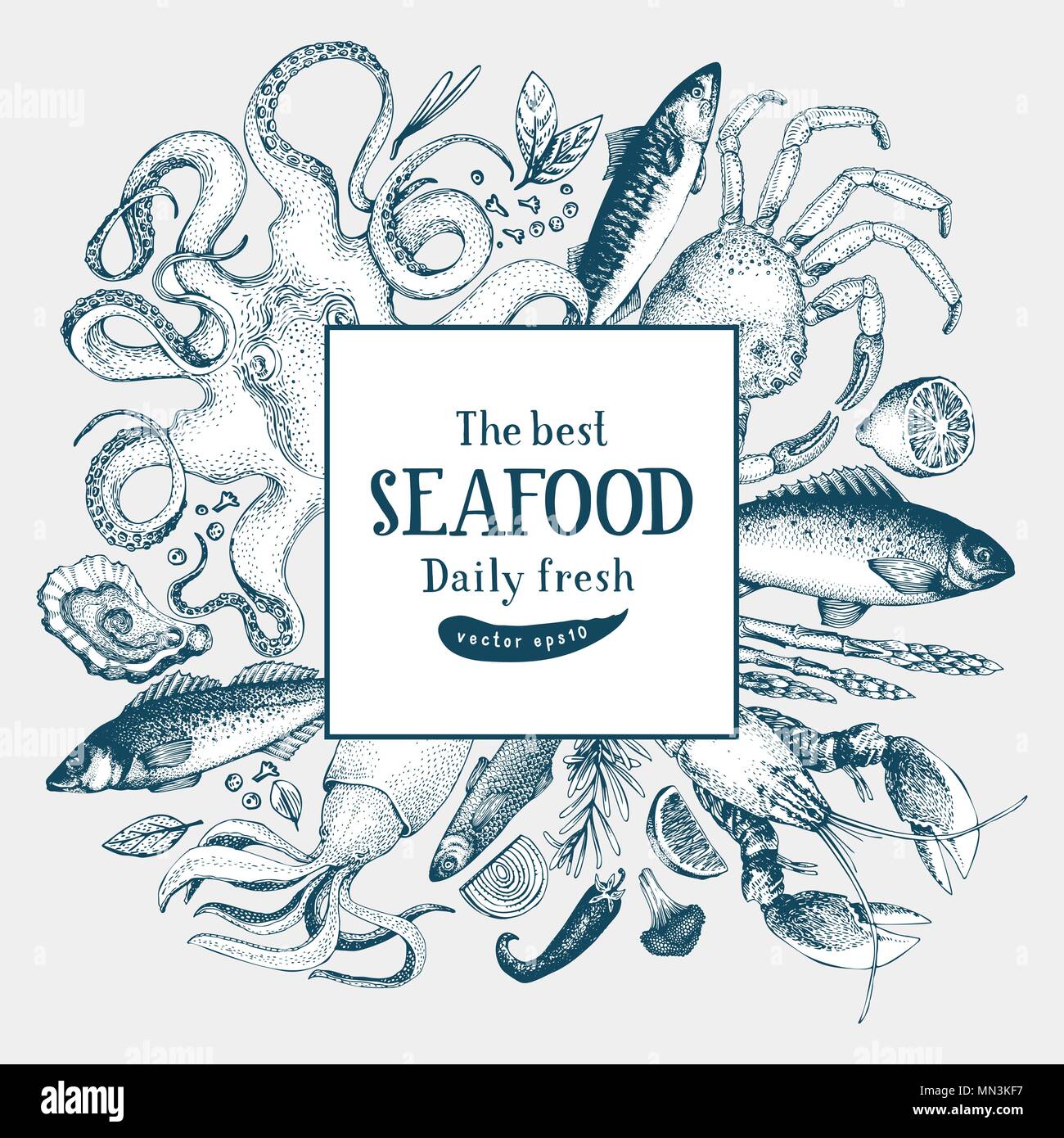 Seafood vector frame illustration. Can be use for restaurants menu ...