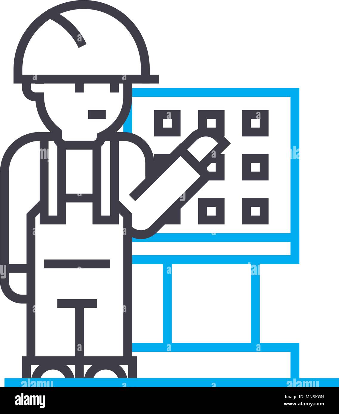 Remote control worker vector thin line stroke icon. Remote control ...