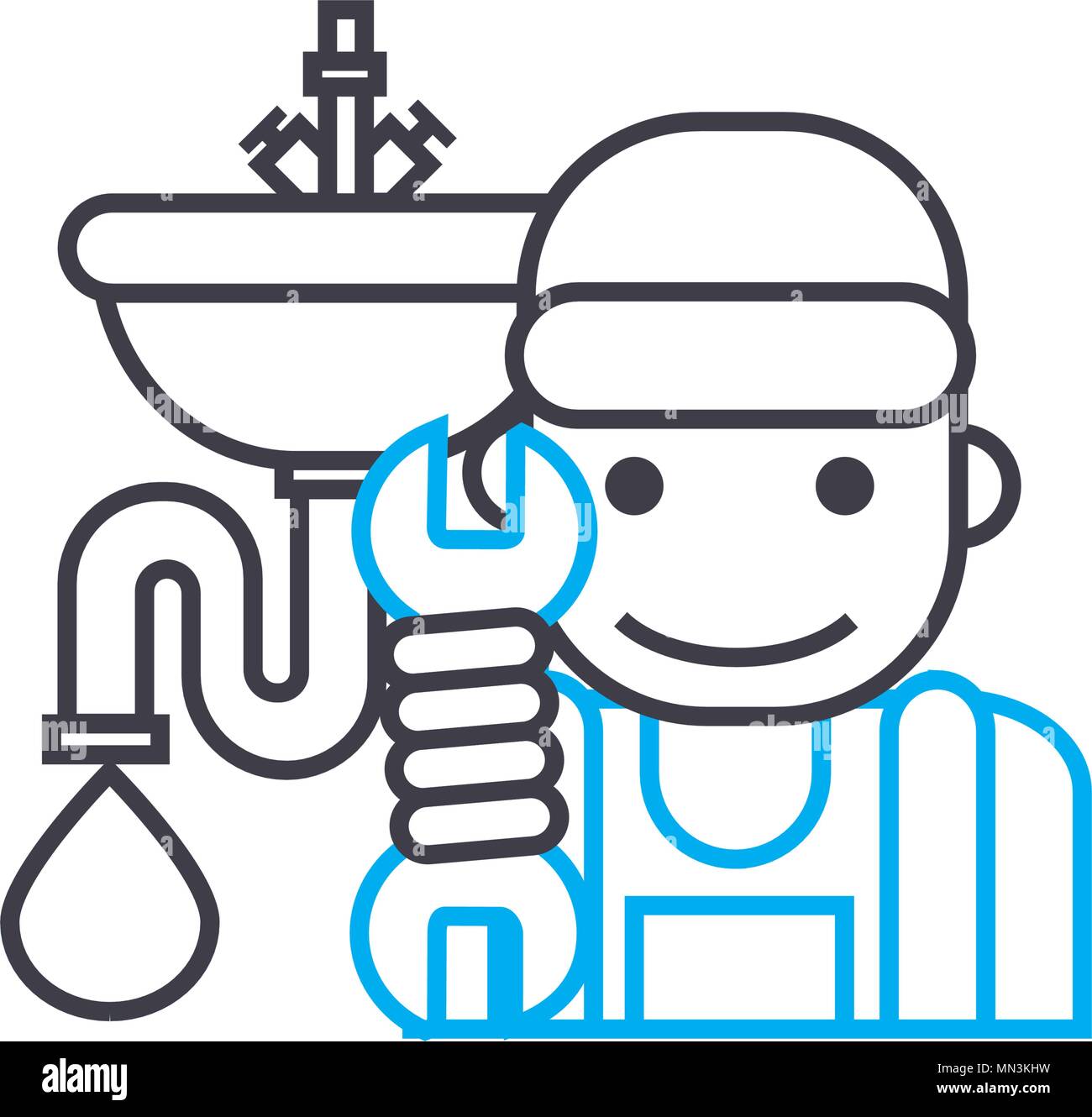 Sanitary technician vector thin line stroke icon. Sanitary technician ...