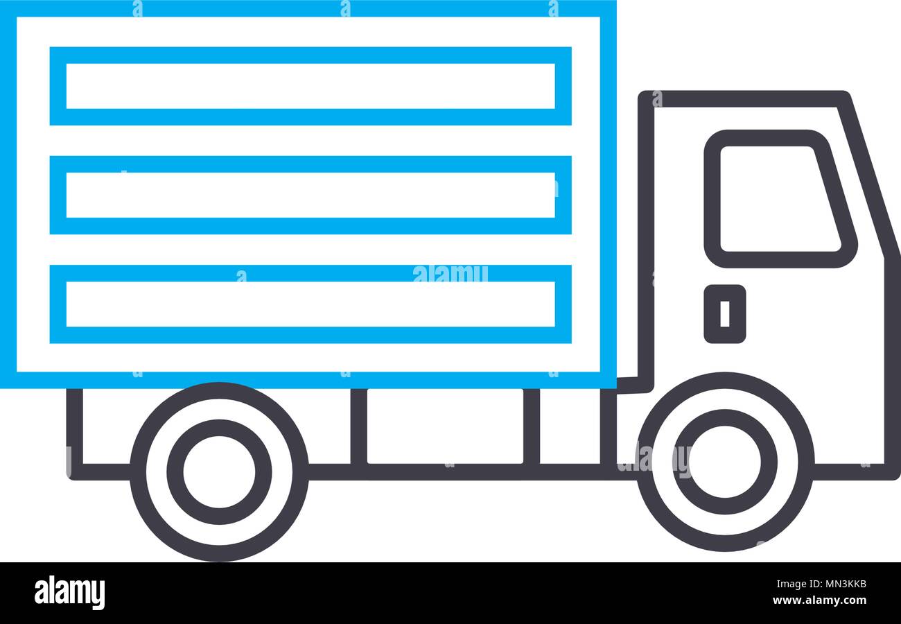Small truck vector thin line stroke icon. Small truck outline ...