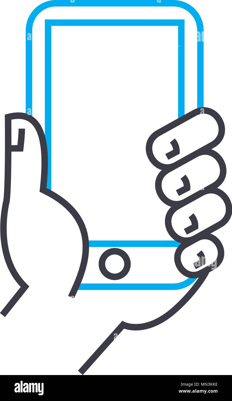 Smartphone user vector thin line stroke icon. Smartphone user outline ...