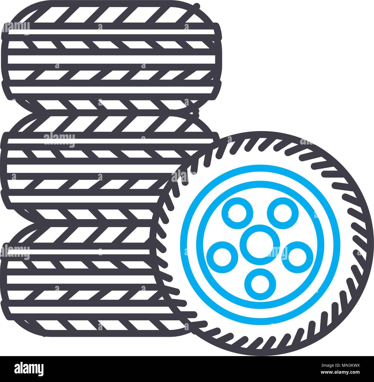 tire fitting vector thin line stroke icon. tire fitting outline ...