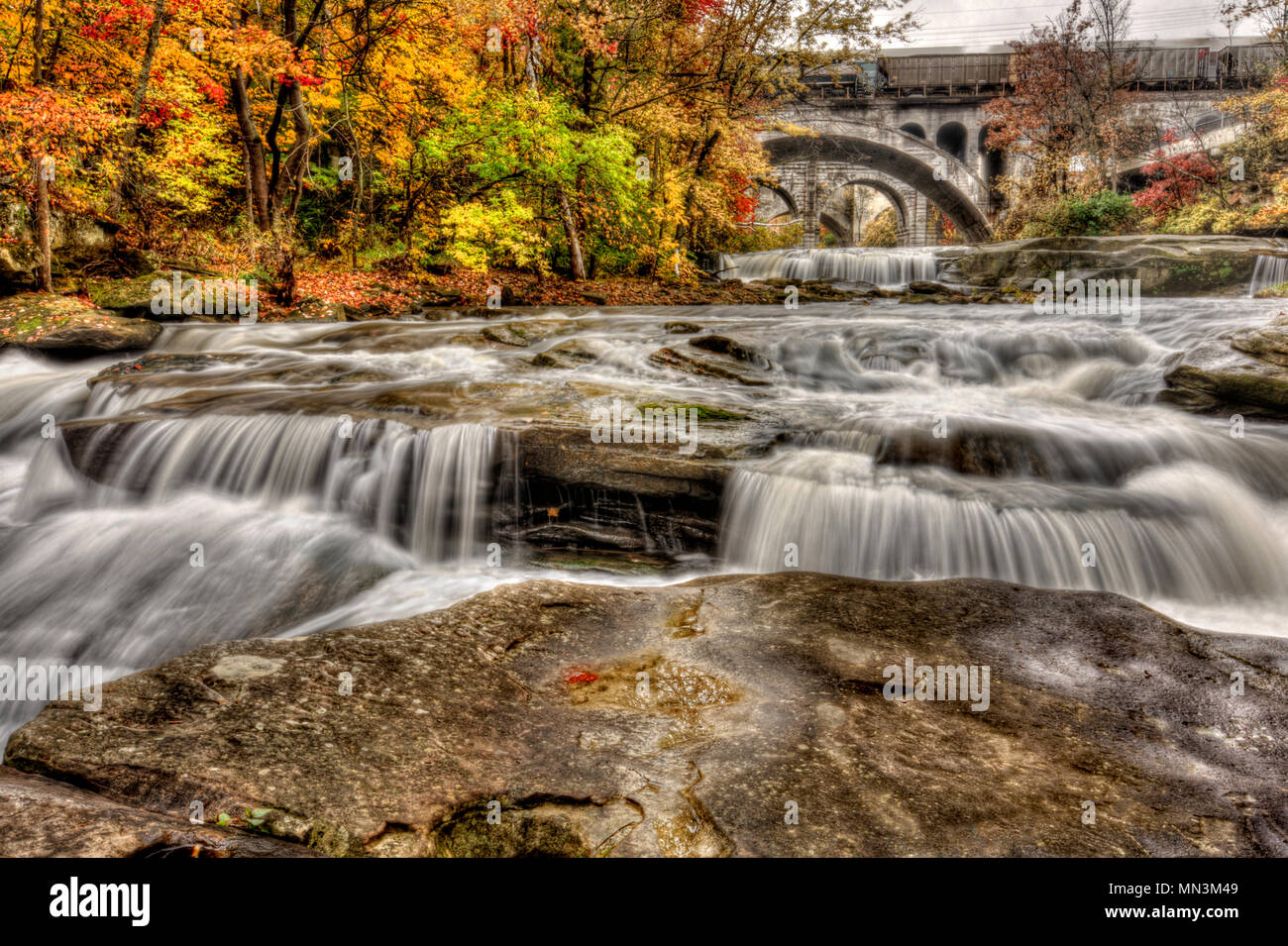 Berea Falls Ohio during peak fall colors. This cascading waterfall ...