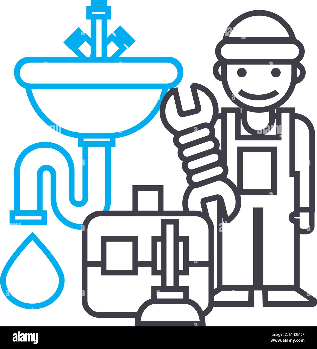 Plumbing work vector thin line stroke icon. Plumbing work outline ...