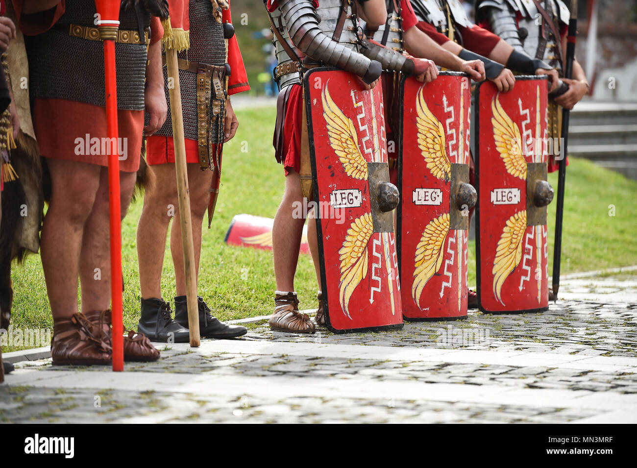 Reenactment detail with roman soldiers uniforms Stock Photo - Alamy