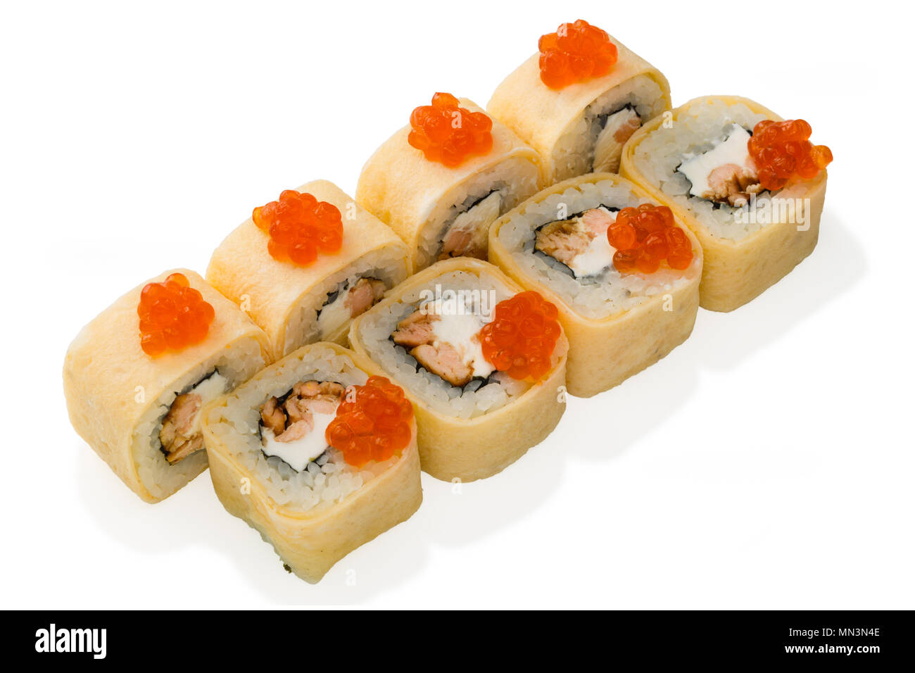 Fast food.Asian cuisine. Japanese food. Sushi rolls on a white ...