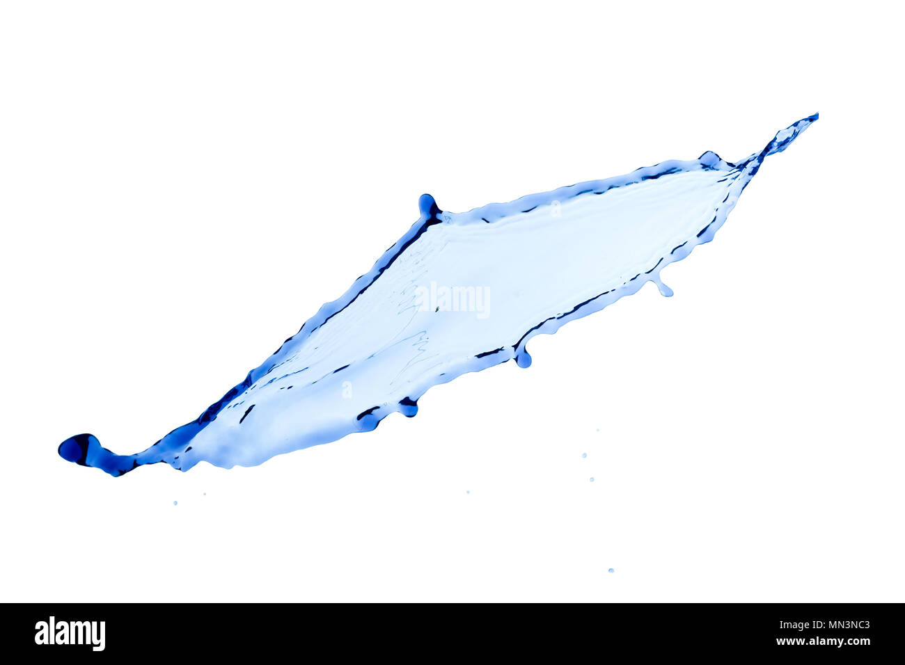 Colored splashes, drops, liquid water streams on a white isolated ...