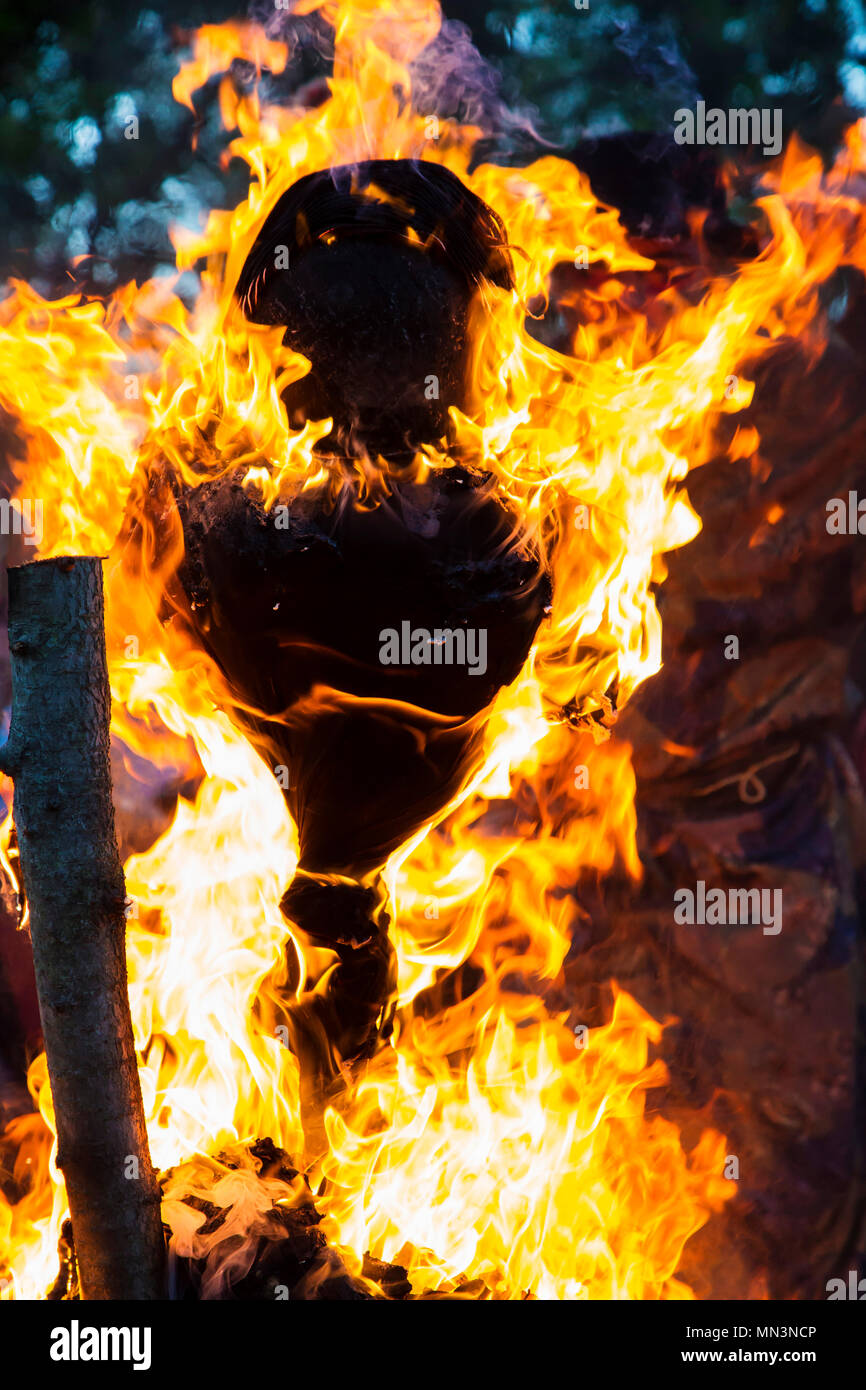 Human puppet burning in fire at walpurgis night Beltane Stock Photo - Alamy