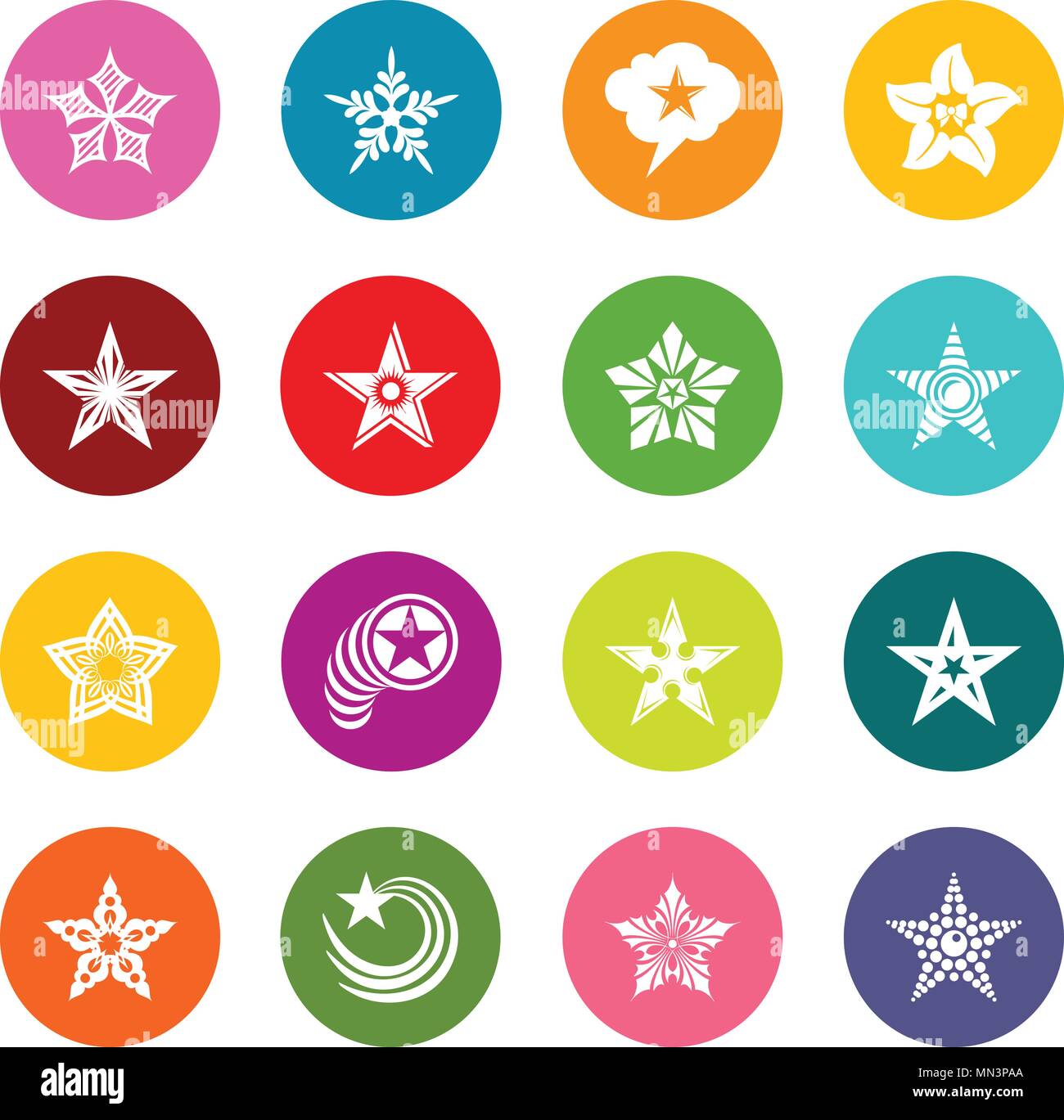 Decorative stars icons set colorful circles vector Stock Vector Image ...