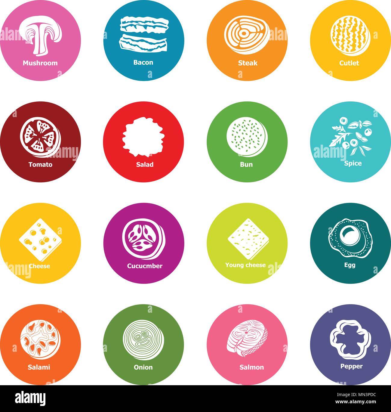 Slice food icons set colorful circles vector Stock Vector Image & Art ...