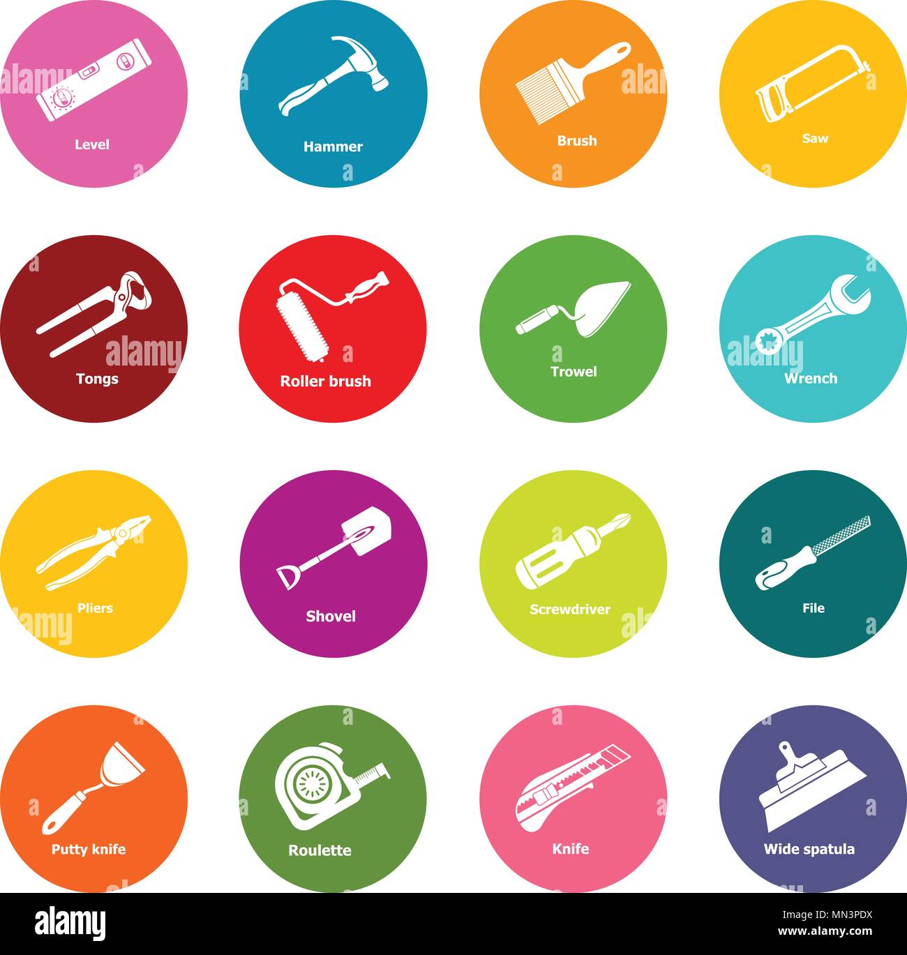Building hand tool icons set colorful circles vector Stock Vector Image ...