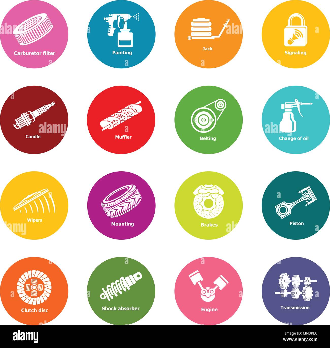 Car repair parts icons set colorful circles vector Stock Vector Image ...