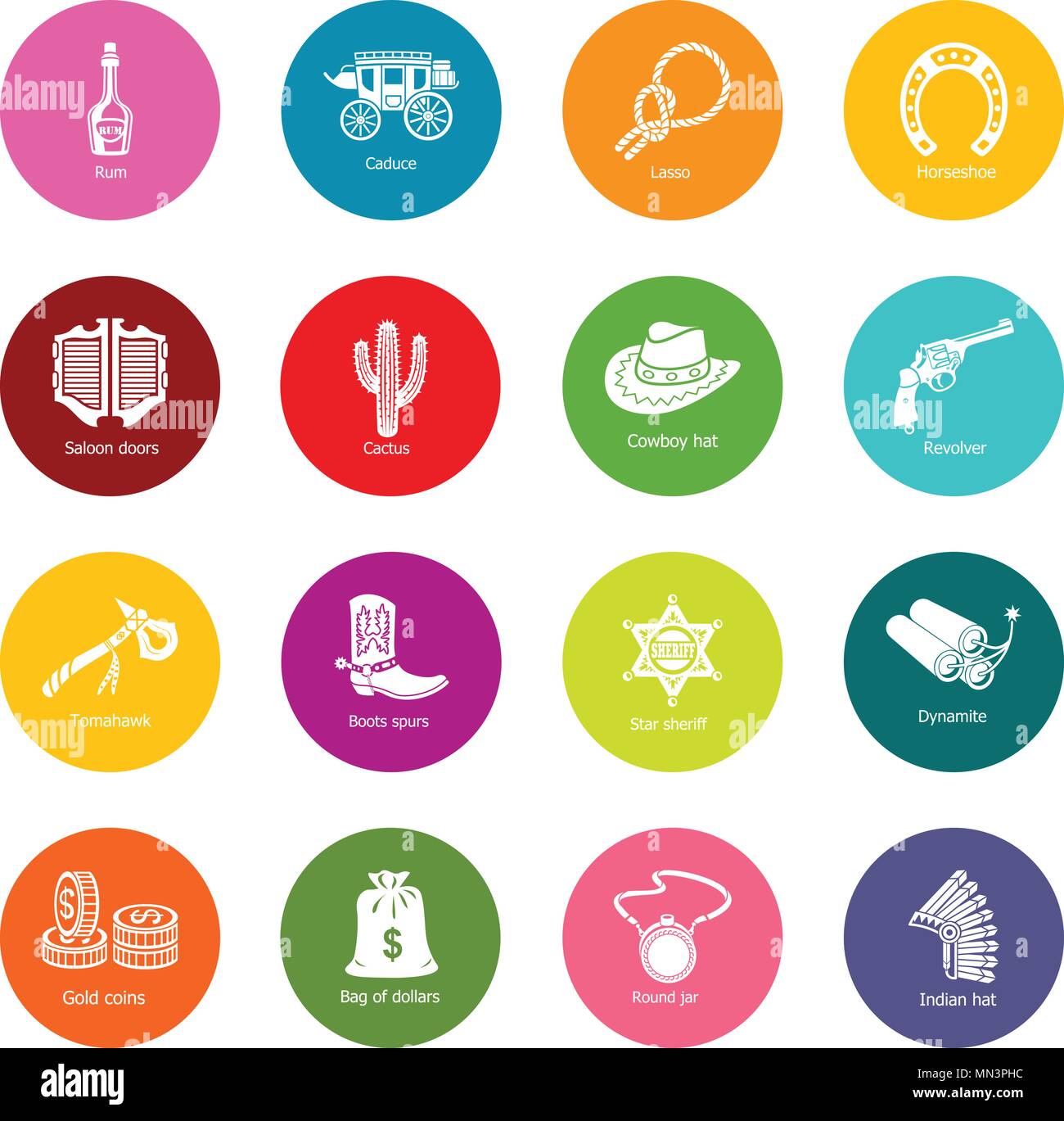 Wild west icons set colorful circles vector Stock Vector Image & Art ...