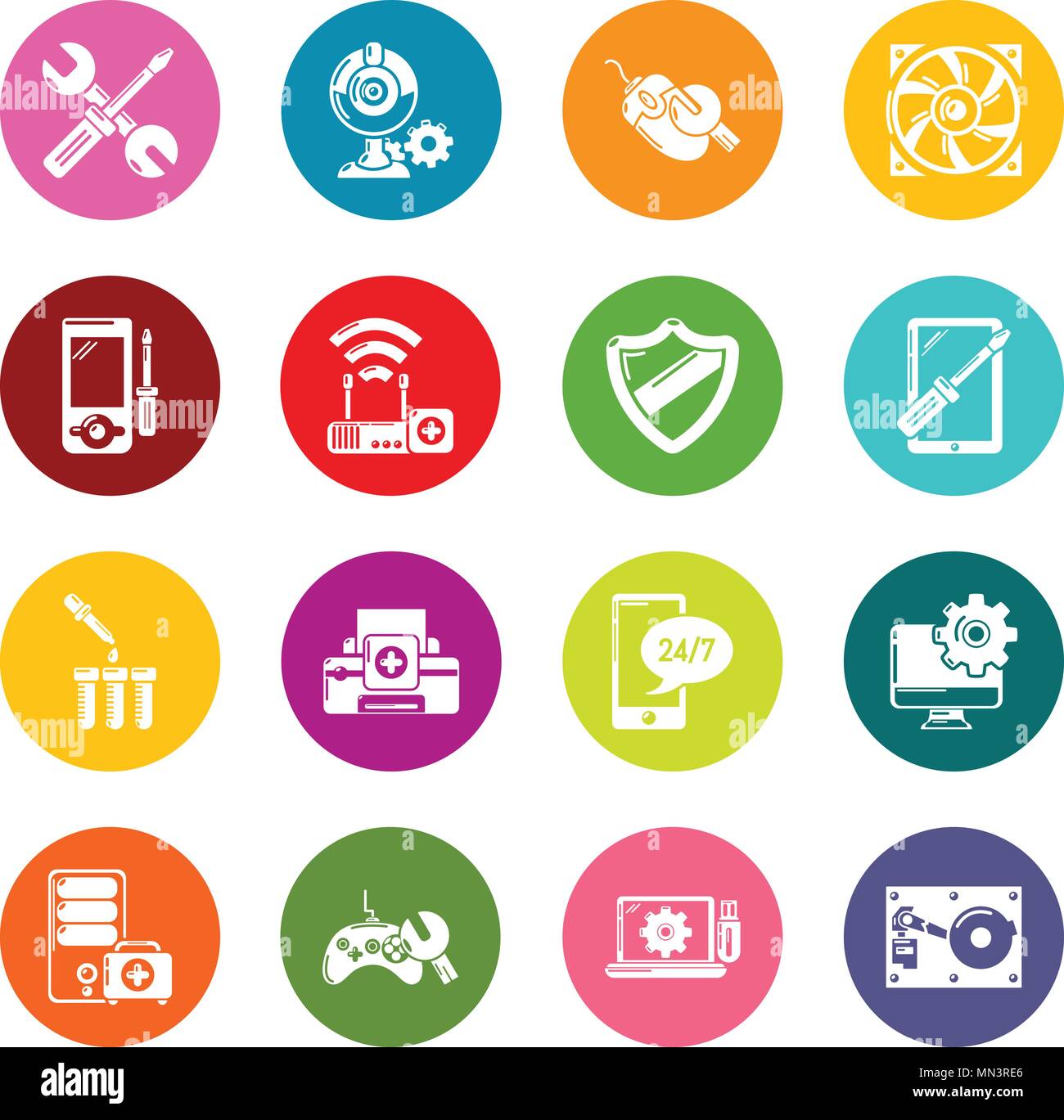 Computer repair service icons set colorful circles vector Stock Vector ...