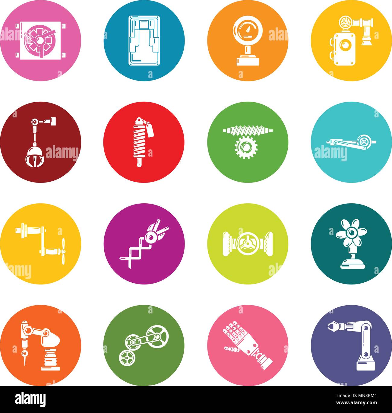 Technical mechanisms icons set colorful circles vector Stock Vector ...