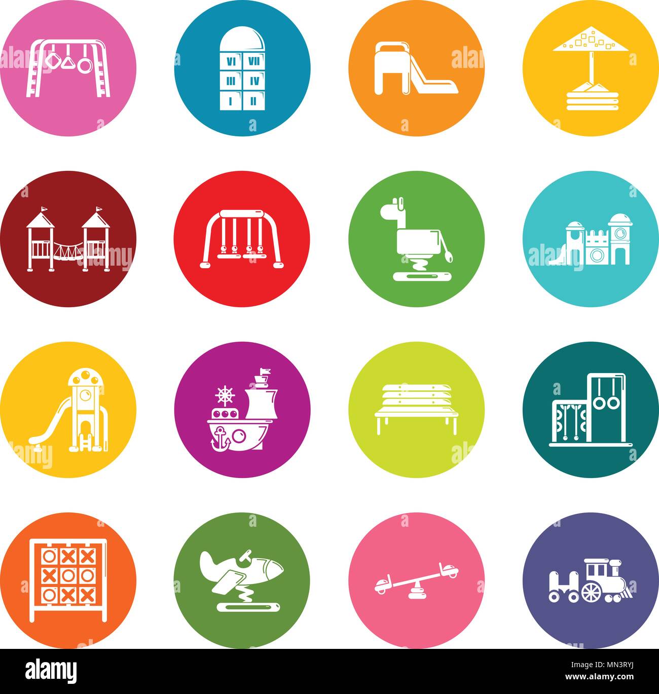 Playground equipment icons set colorful circles vector Stock Vector ...