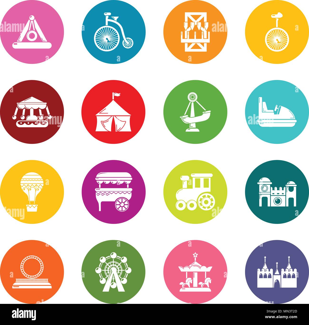 Amusement park icons set colorful circles vector Stock Vector Image ...