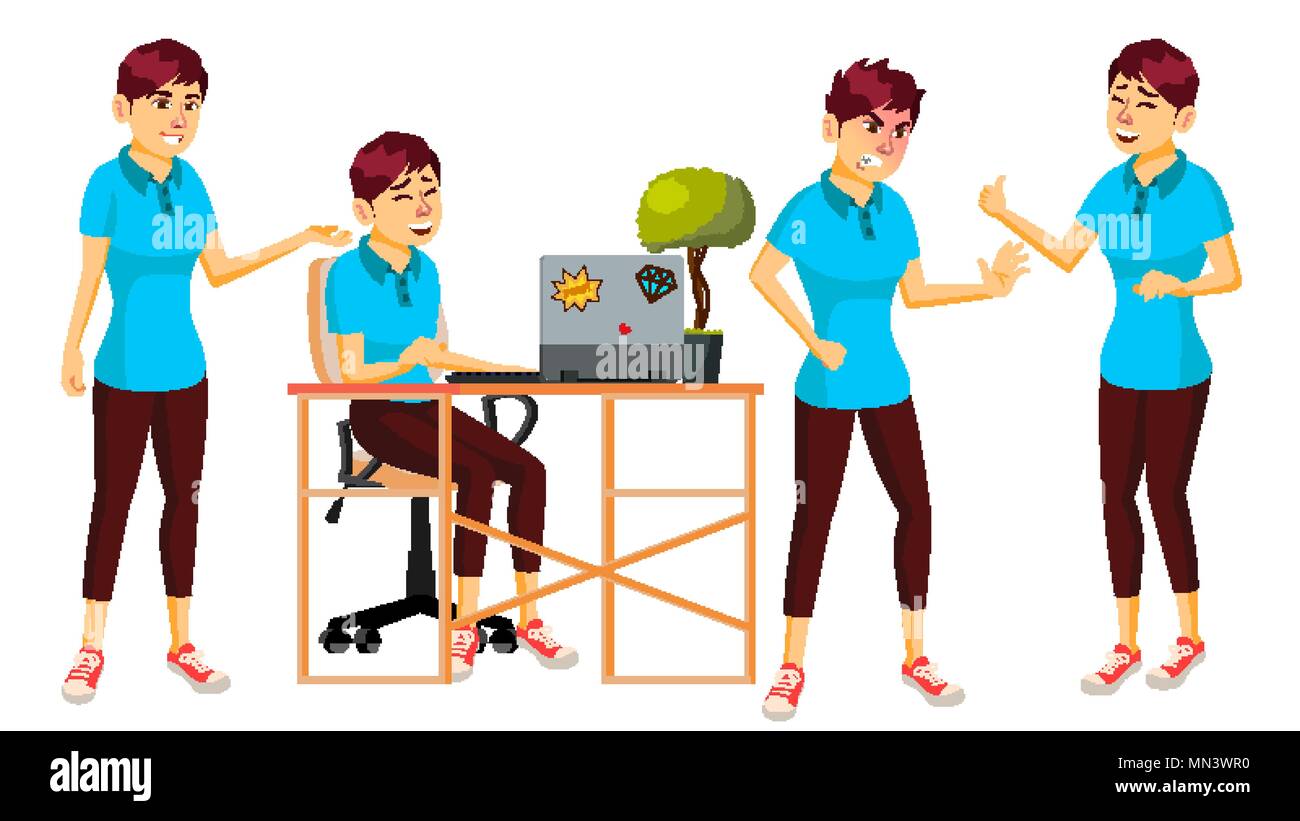 Office Worker Vector. Woman. Modern Employee, Laborer. Business Worker ...