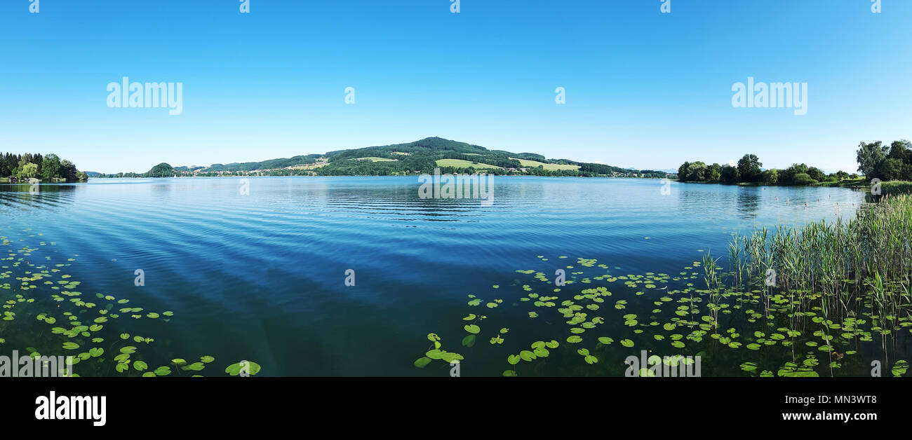 Obertrumersee, a lake in Salzburg, Austria in the summer on a sunny day ...