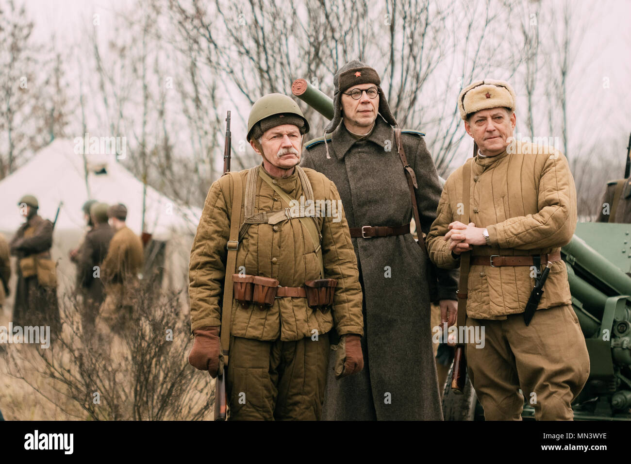 Gomel, Belarus - November 26, 2017: Adult Red Army men of the USSR are ...