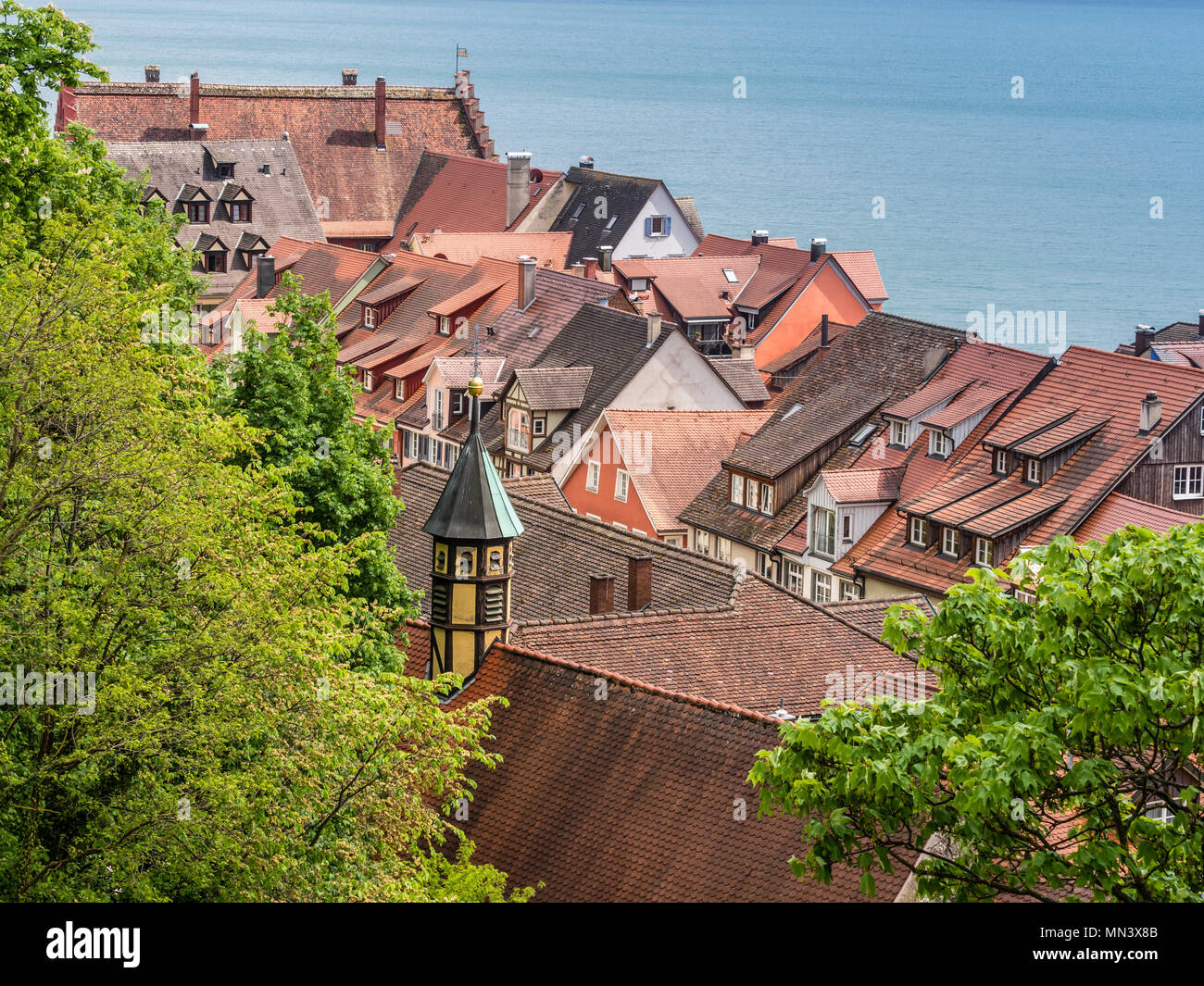 View over downtown of Meersburg, Lake Constance, roof of mediavel ...