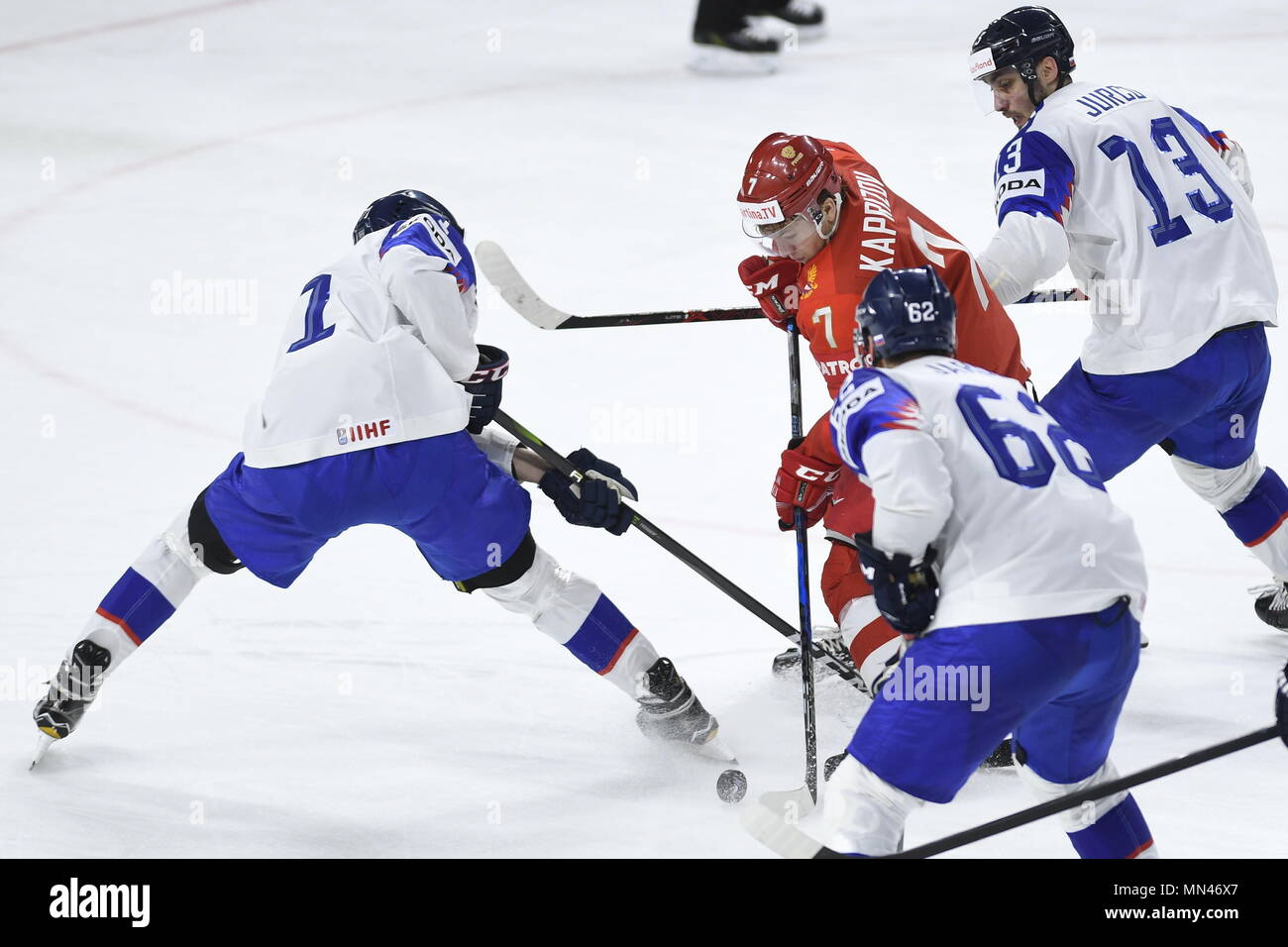 Kodan, Denmark. 14th May, 2018. L-R Marek Daloga (SVK), Kirill Kaprizov ...