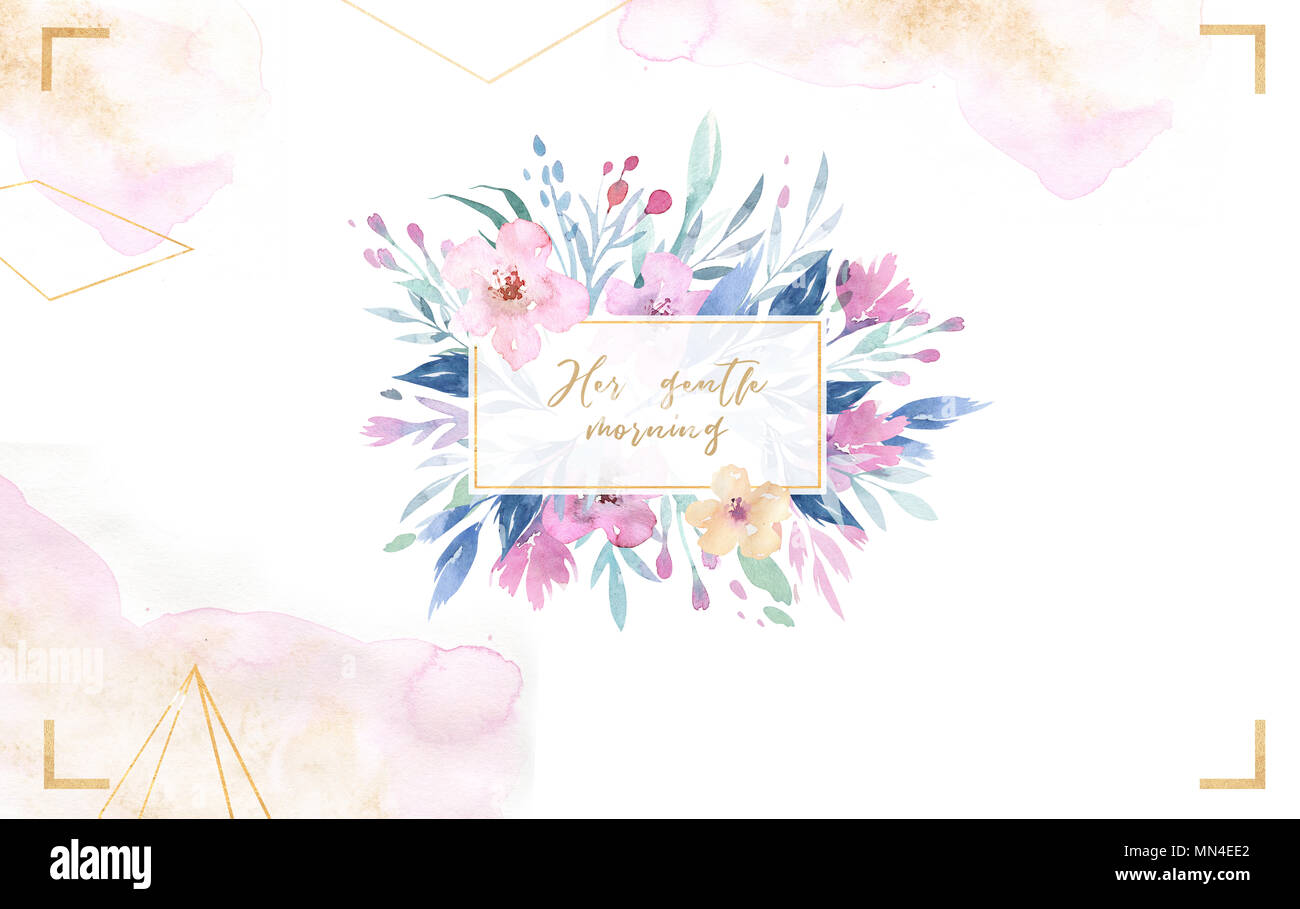 Hand drawing isolated boho watercolor floral illustration bouquets with ...