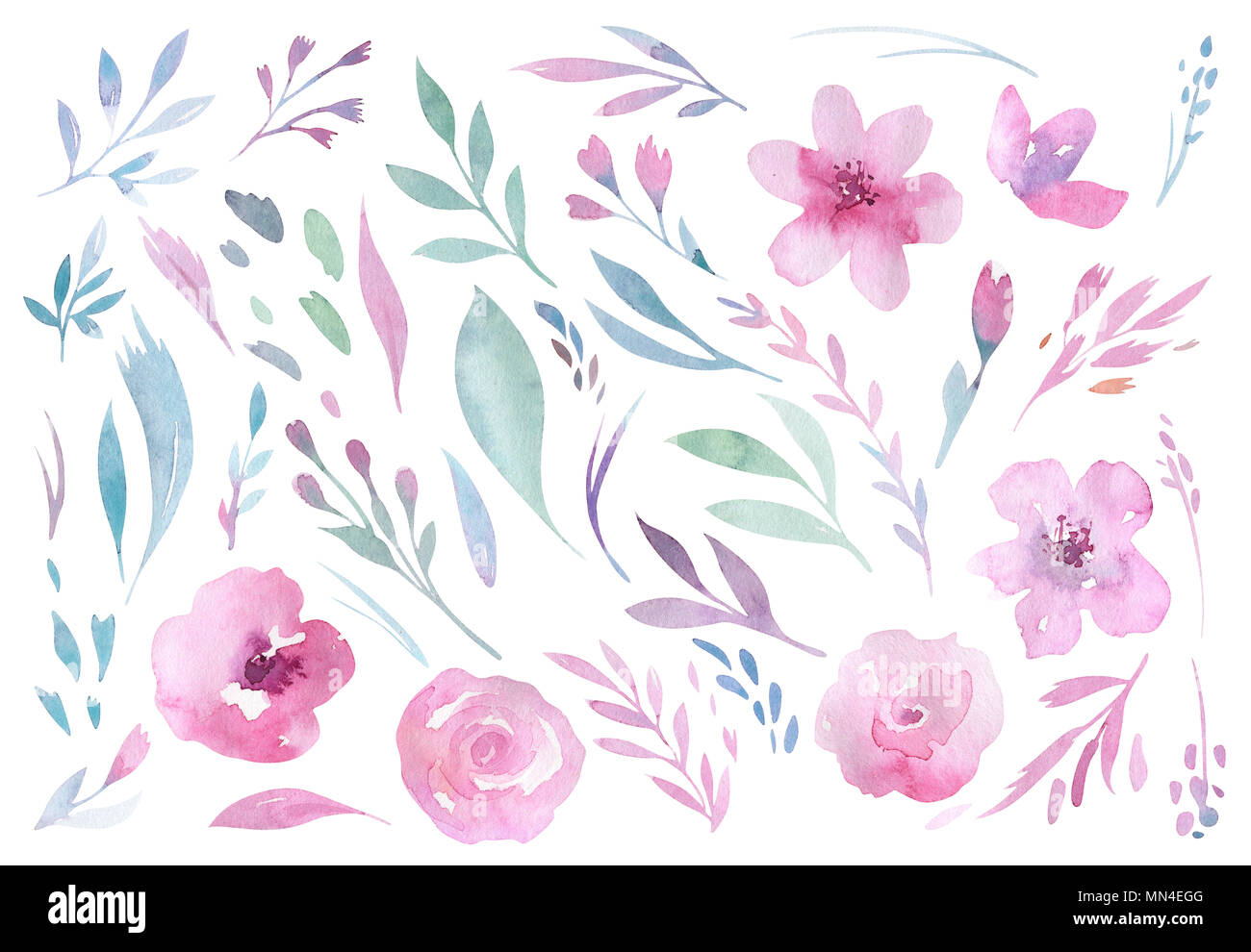 Hand drawing isolated boho watercolor floral illustration bouquets with ...