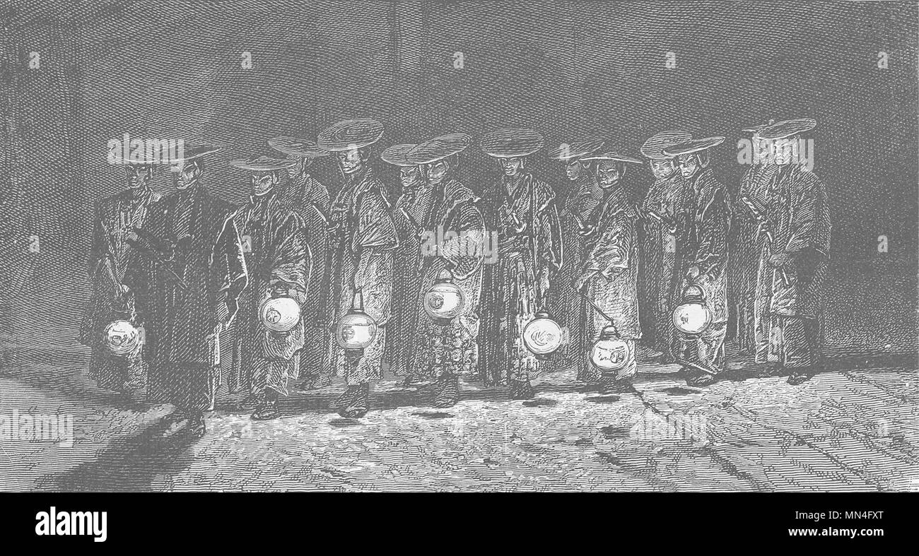 JAPAN. Japanese night watchmen 1892 old antique vintage print picture ...