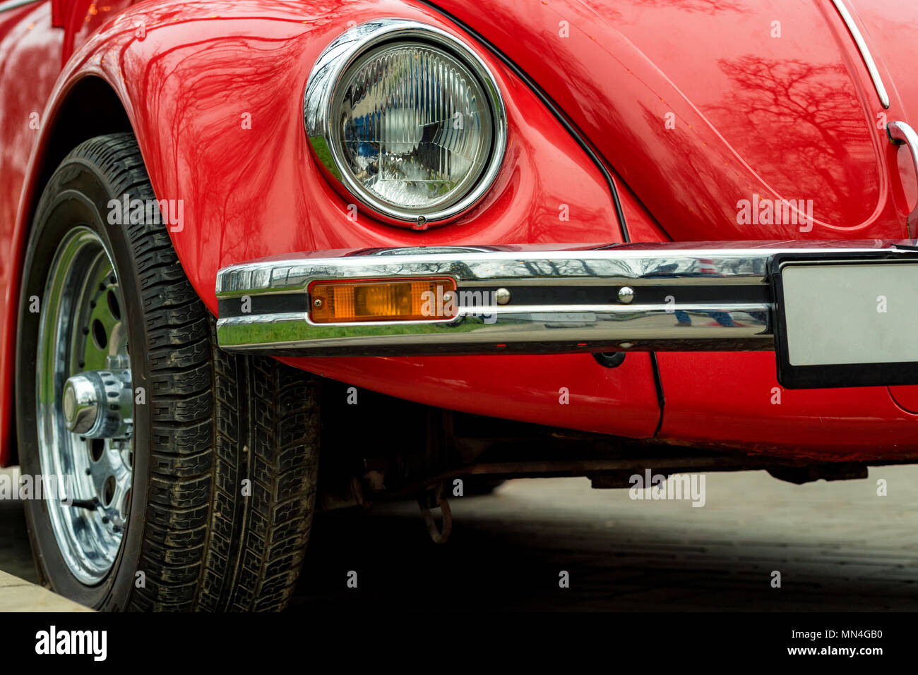 Red retro car stands outdoors Stock Photo - Alamy