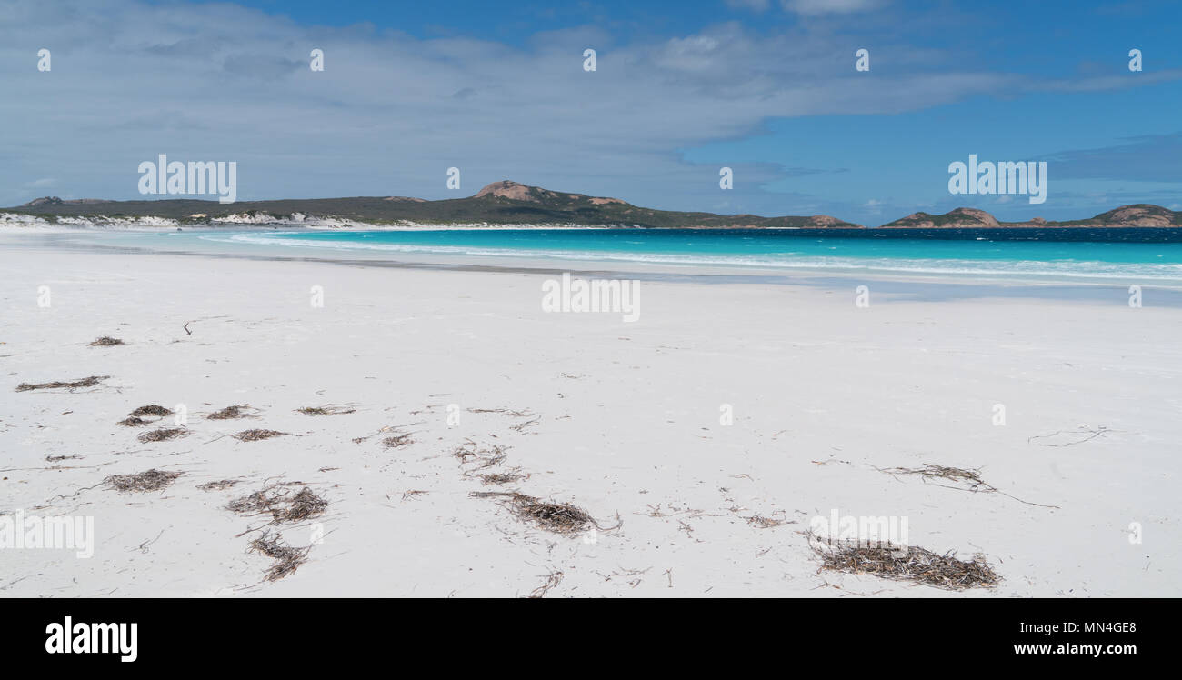 White beach of Lucky Bay on an overcast day, one of the most beautiful ...