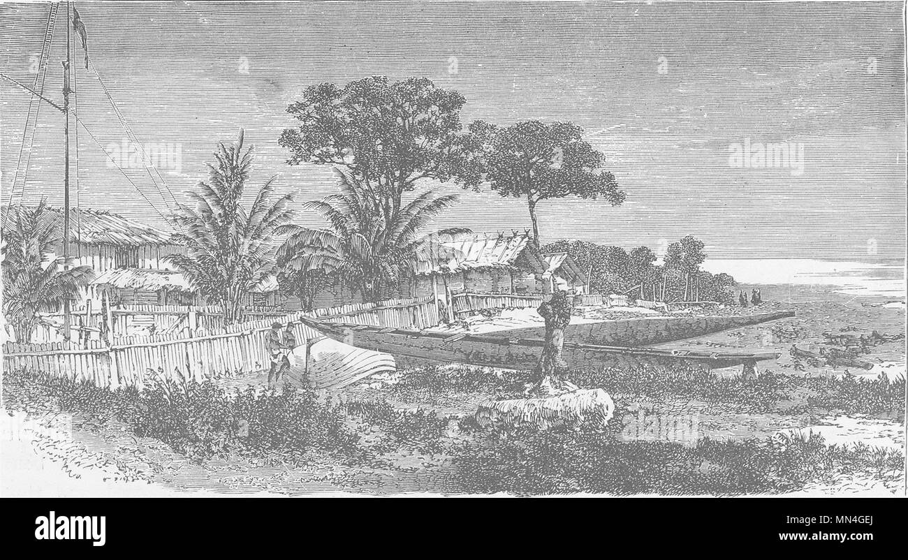 GABON. English trading settlement, Gabon 1891 old antique print picture ...